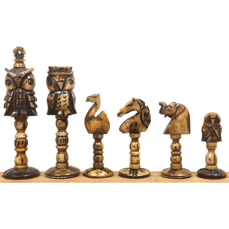 4" Animal Kingdom Series Chess Pieces Set - Distress Antiqued Camel Bone