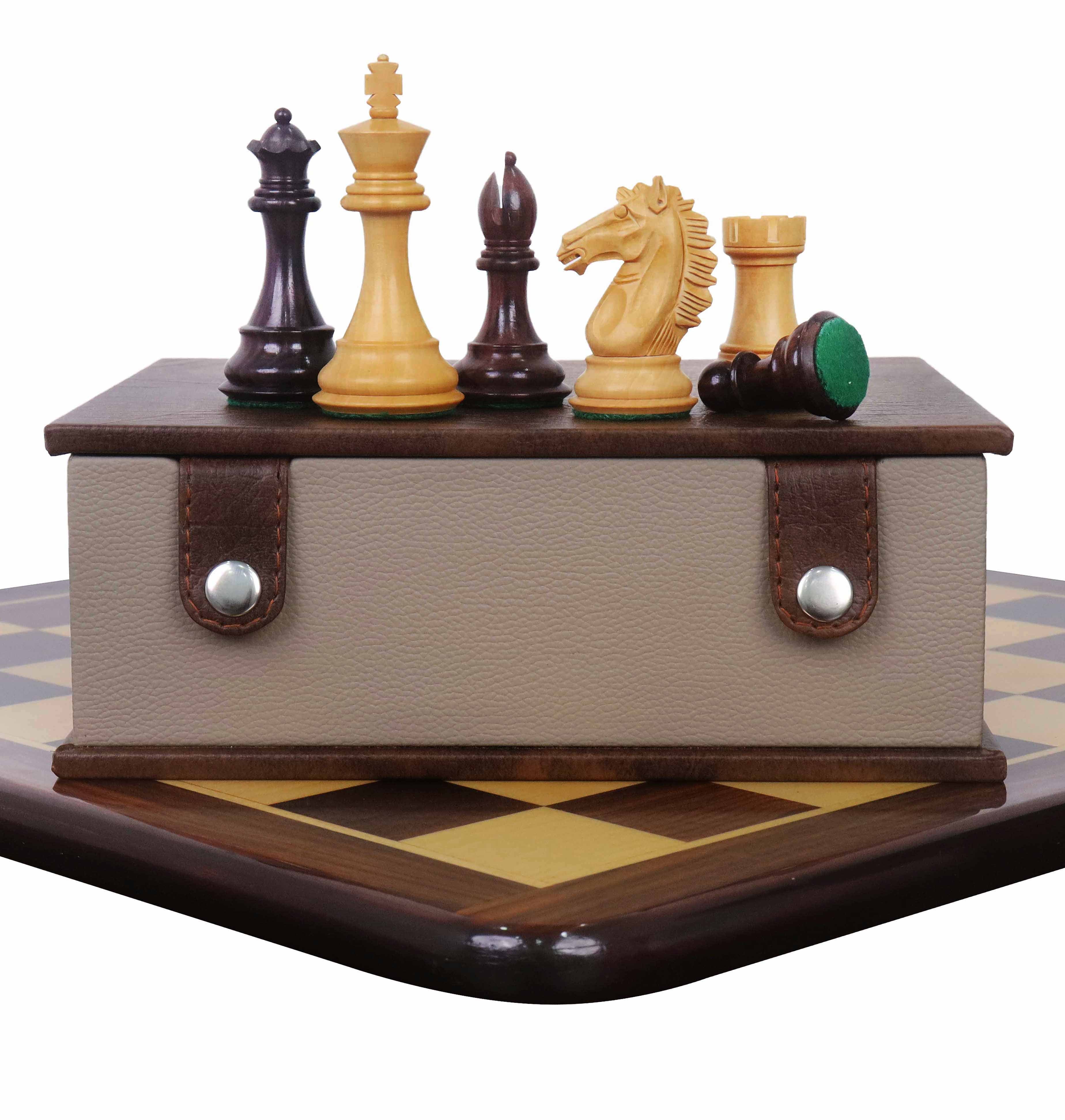 Exclusive Alban 3.9" Rosewood Staunton Chess Set Combo with Box