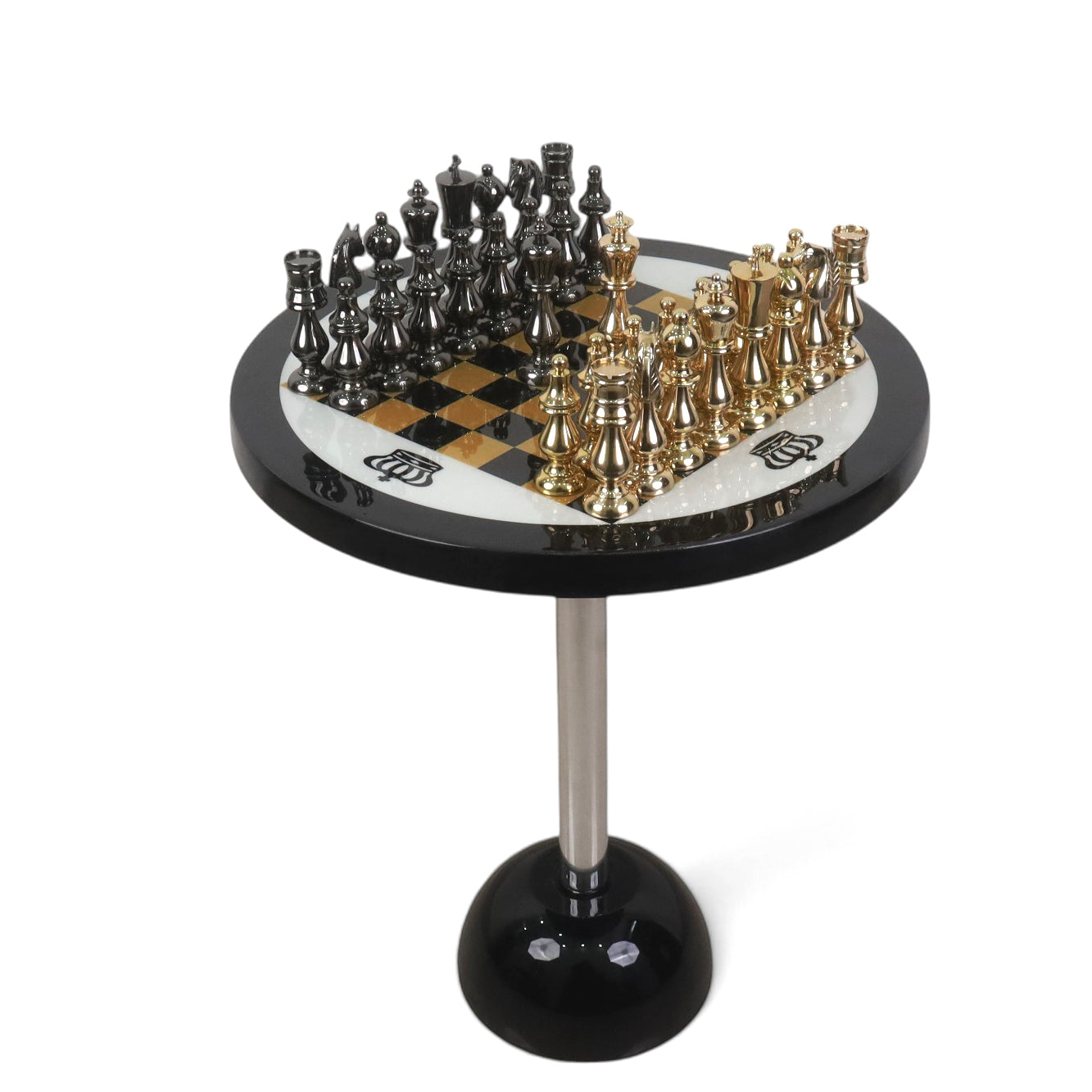 Minimalist Brass Metal Luxury Chess Pieces, Board and Table Set - 21"