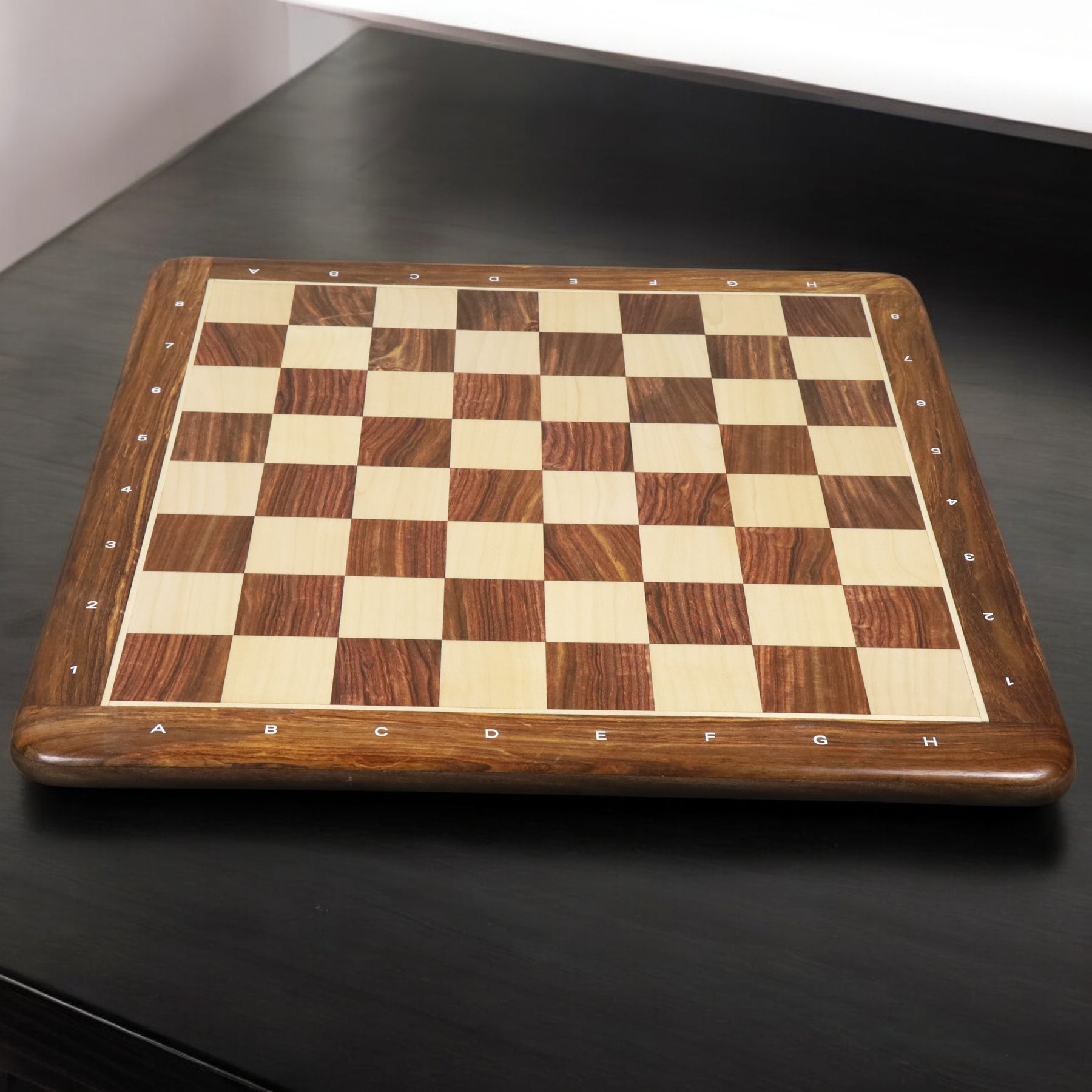 21" Large Chess board - Golden Rosewood & Maple - Algebraic Notations