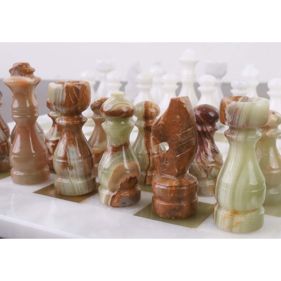Handcrafted Onyx Marble & Stone Chess Pieces & Board Combo Set