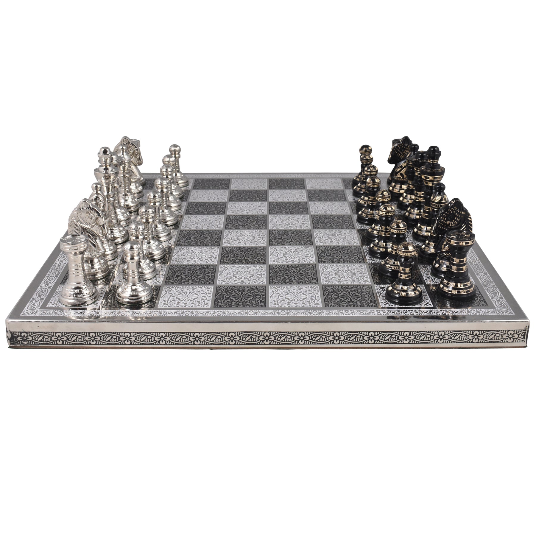 Staunton Inspired Brass Metal Luxury Chess Set with 12" Board