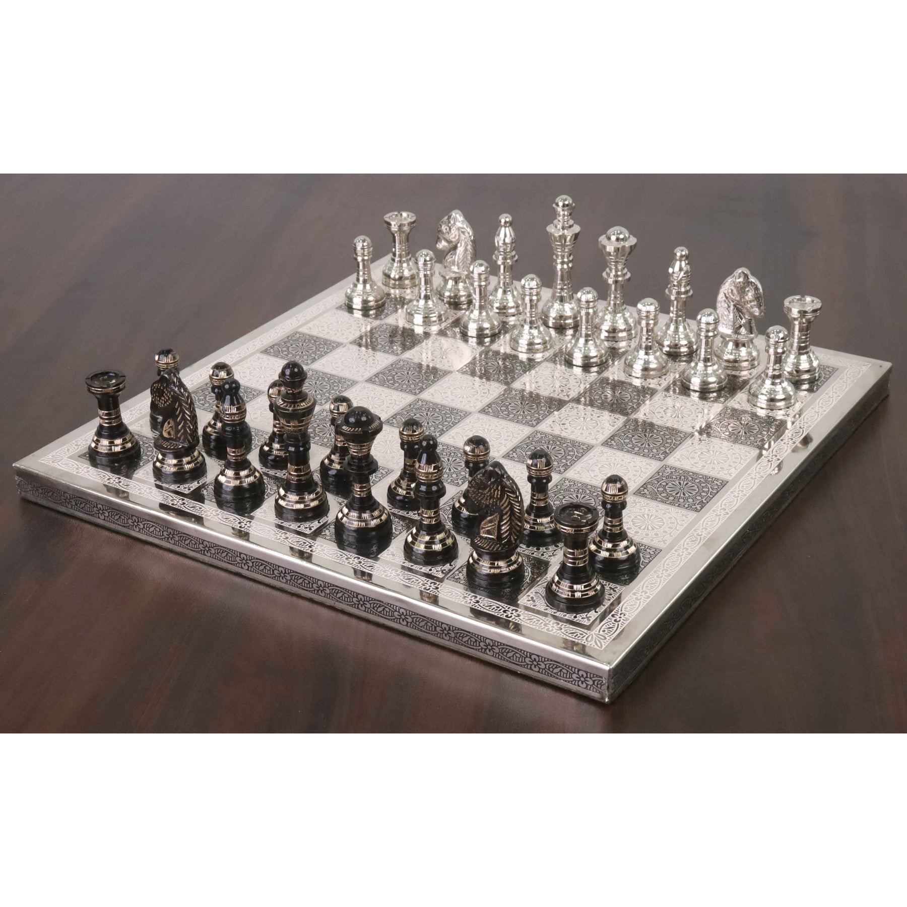 Staunton Inspired Brass Metal Luxury Chess Set with 12" Board