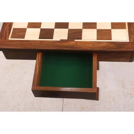 20" Wooden Chess Board Table with Drawers - 24" Height- Golden Rosewoo