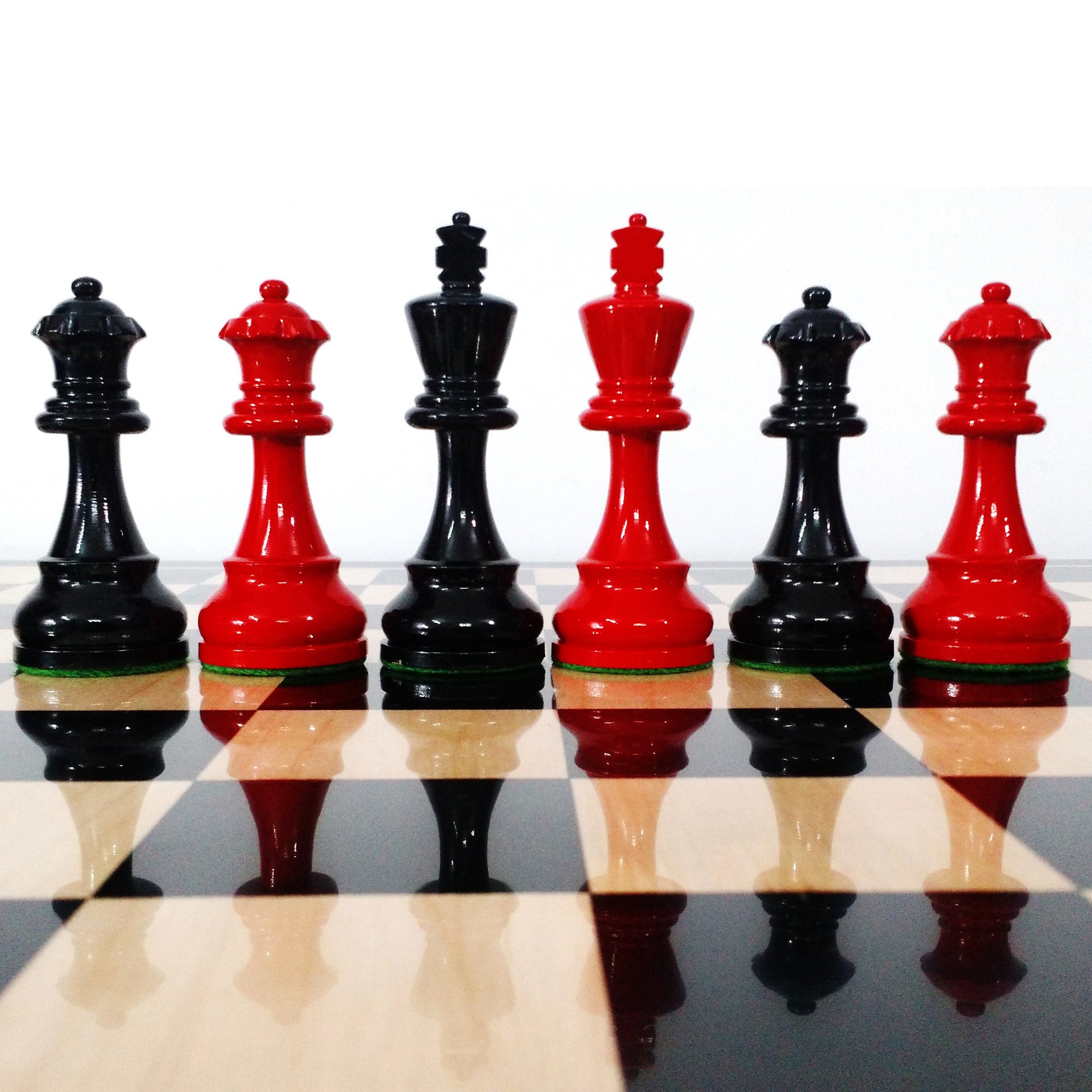 Slightly Imperfect 3.8" Red & Black Painted Chess Set- Chess Pieces On