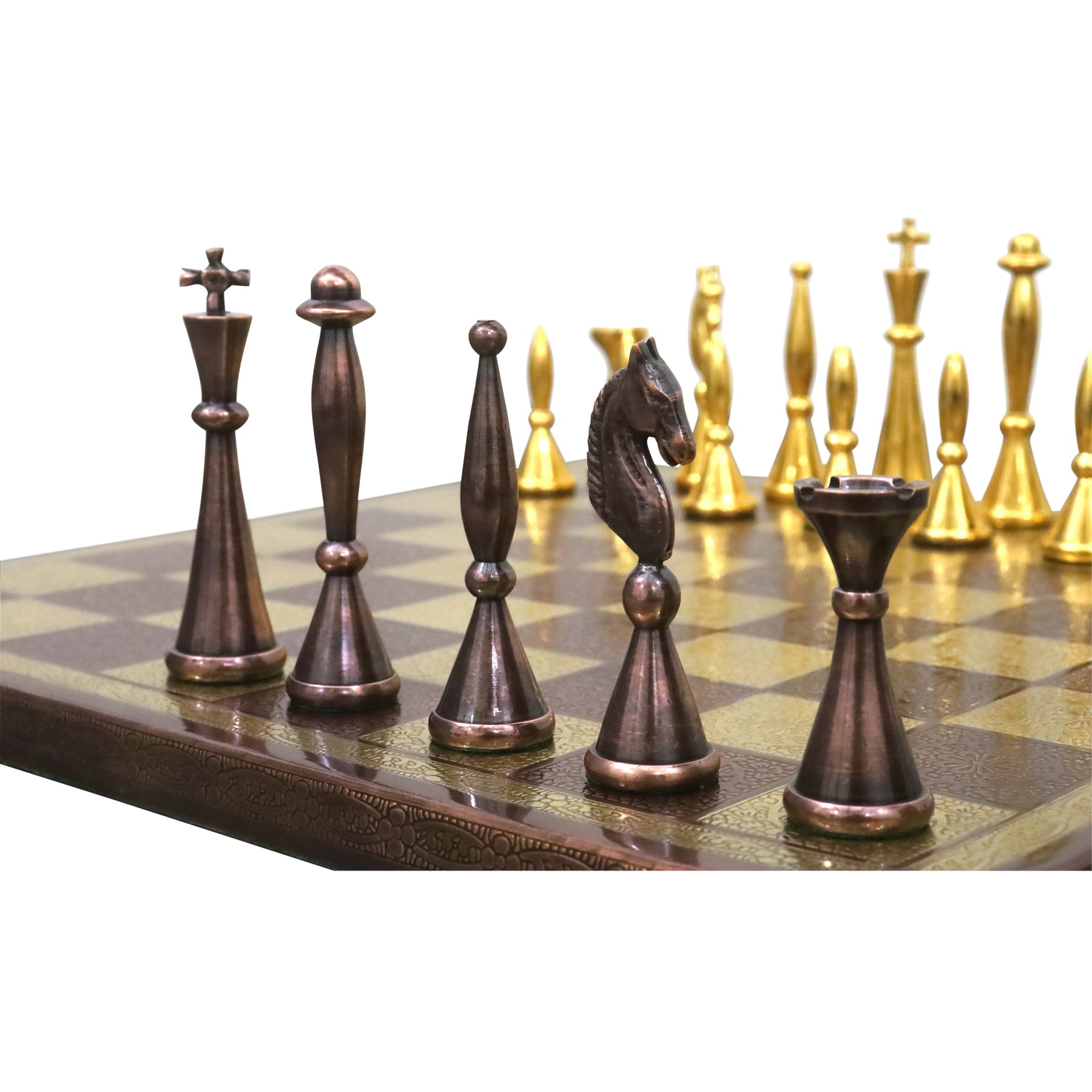 14" Brass Antique Copper Metal Modern Luxury Chess Set
