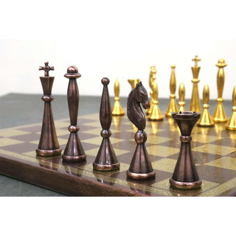 14" Brass Antique Copper Metal Modern Luxury Chess Set