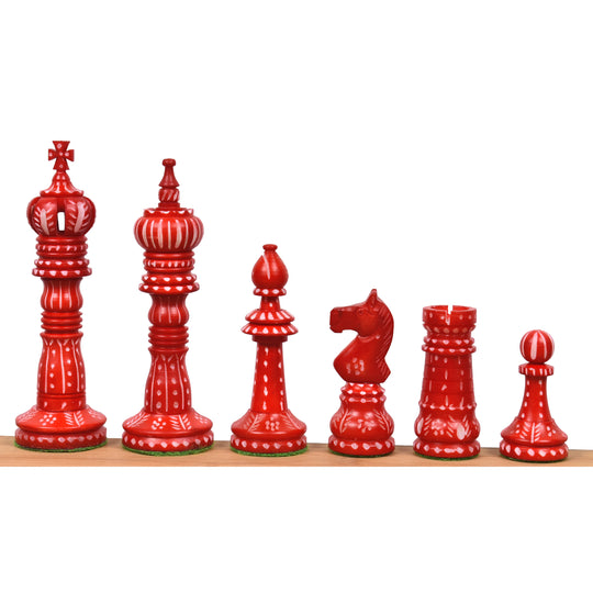 4.3" British Series Hand Carved Camel Bone Chess Set - Crimson & White
