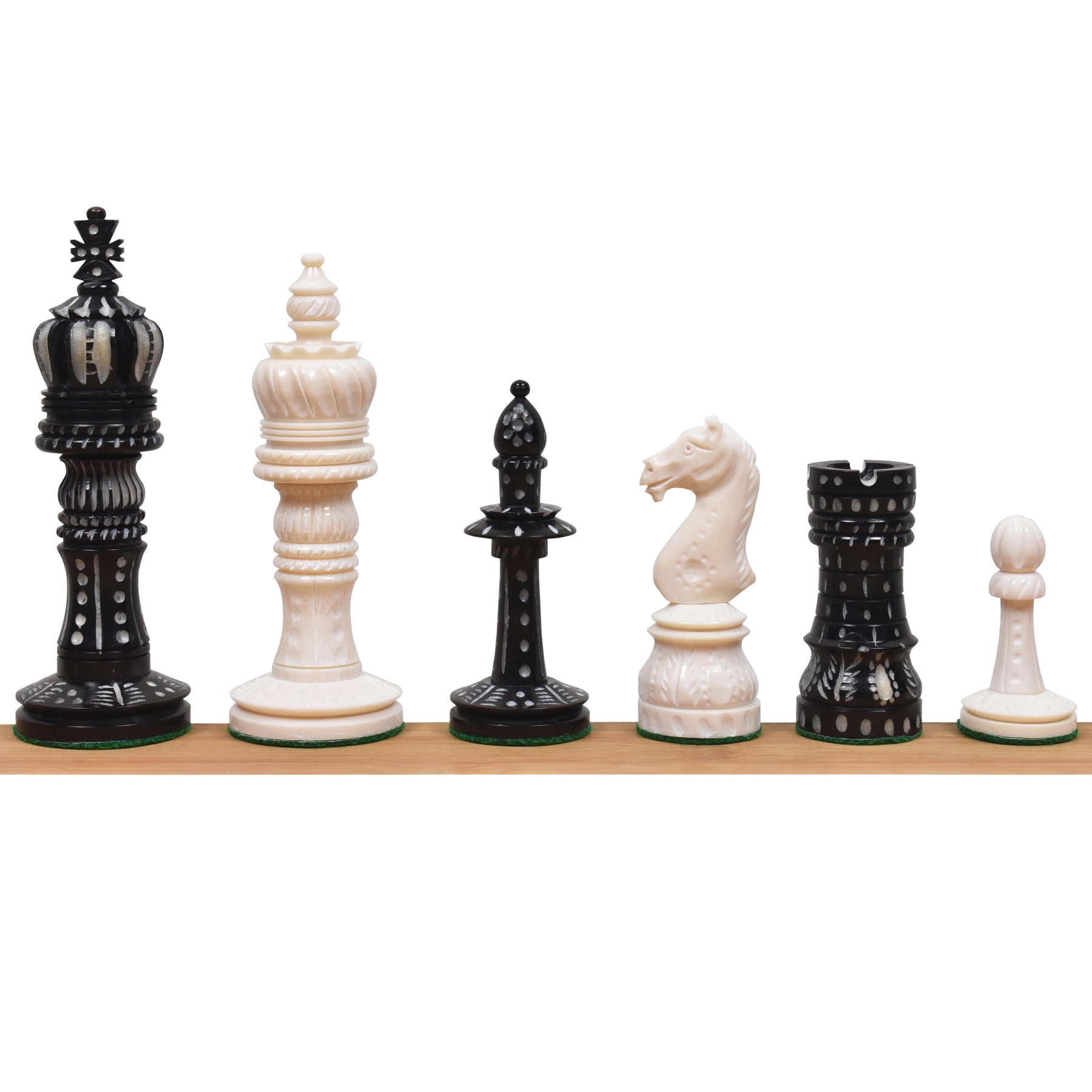 4.1″ New English Hand Carved Camel Bone Chess Pieces Set-Black & White