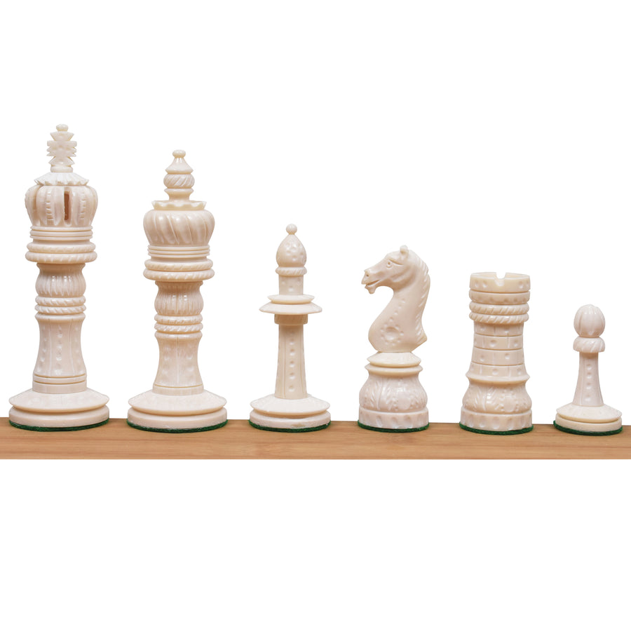 4.1″ New English Hand Carved Camel Bone Chess Pieces Set-Black & White