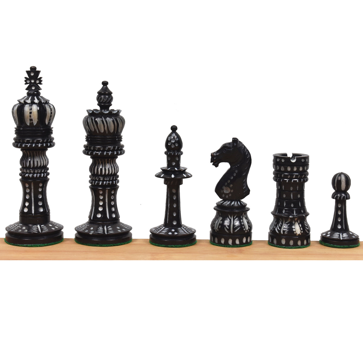 4.1″ New English Hand Carved Camel Bone Chess Pieces Set-Black & White