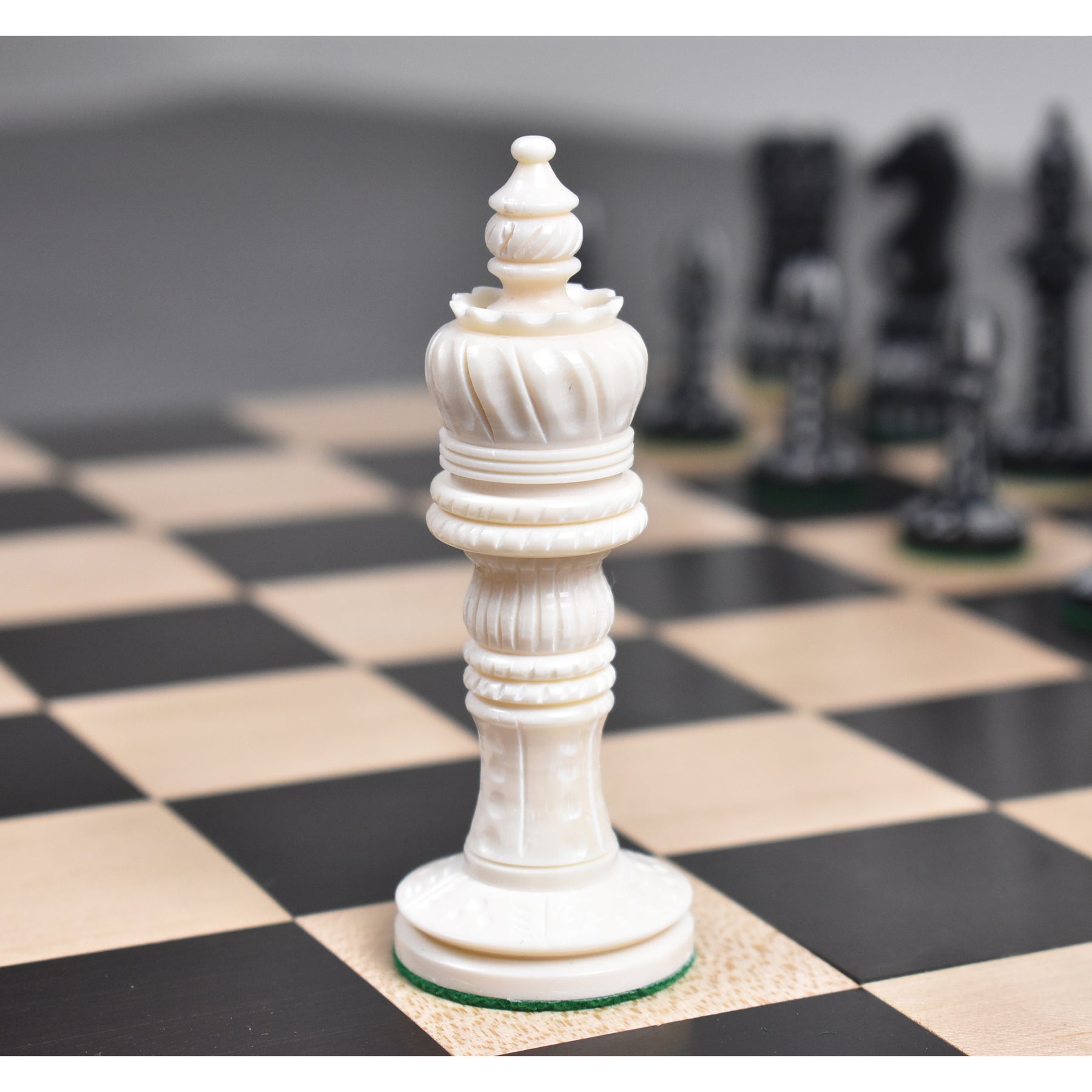 4.1″ New English Hand Carved Camel Bone Chess Pieces Set-Black & White