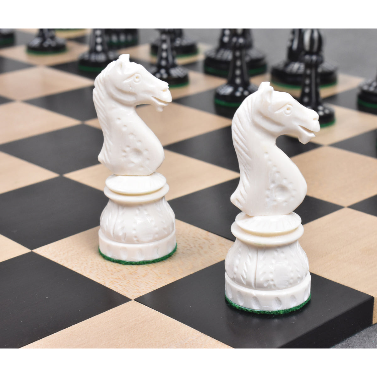 4.1″ New English Hand Carved Camel Bone Chess Pieces Set-Black & White