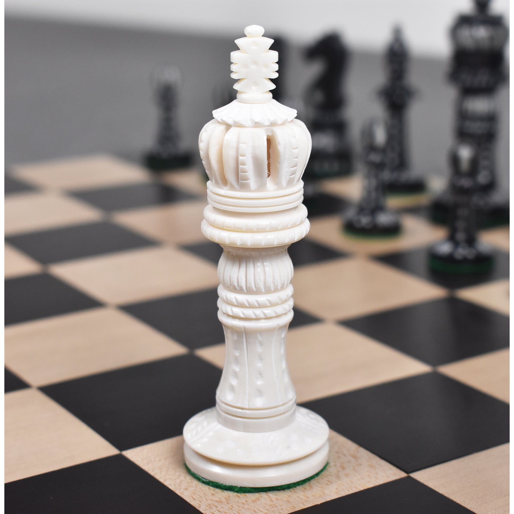 4.1″ New English Hand Carved Camel Bone Chess Pieces Set-Black & White