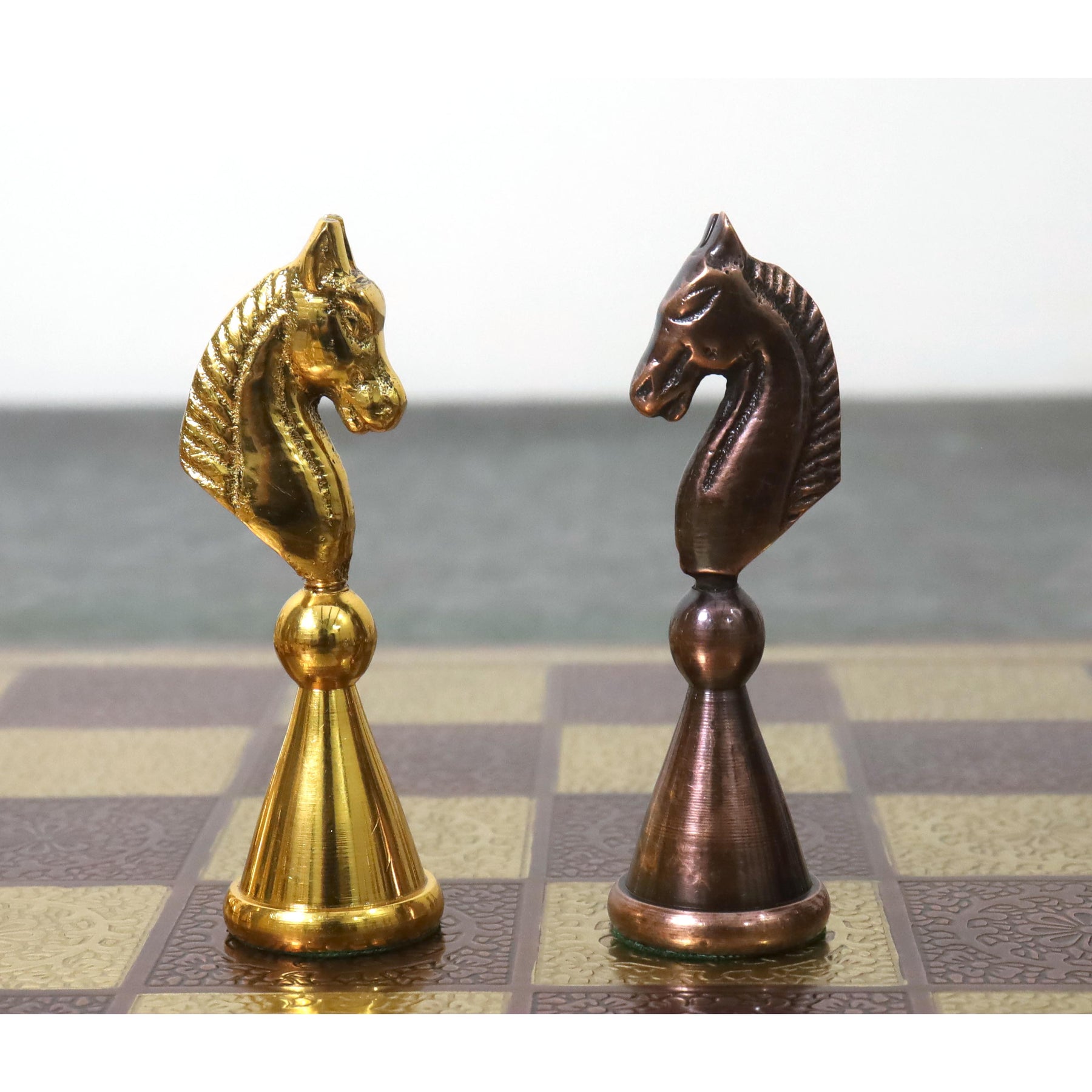 14" Brass Antique Copper Metal Modern Luxury Chess Set