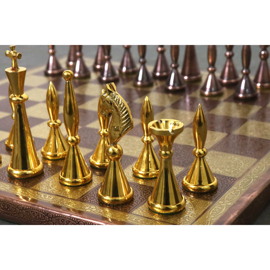 14" Brass Antique Copper Metal Modern Luxury Chess Set
