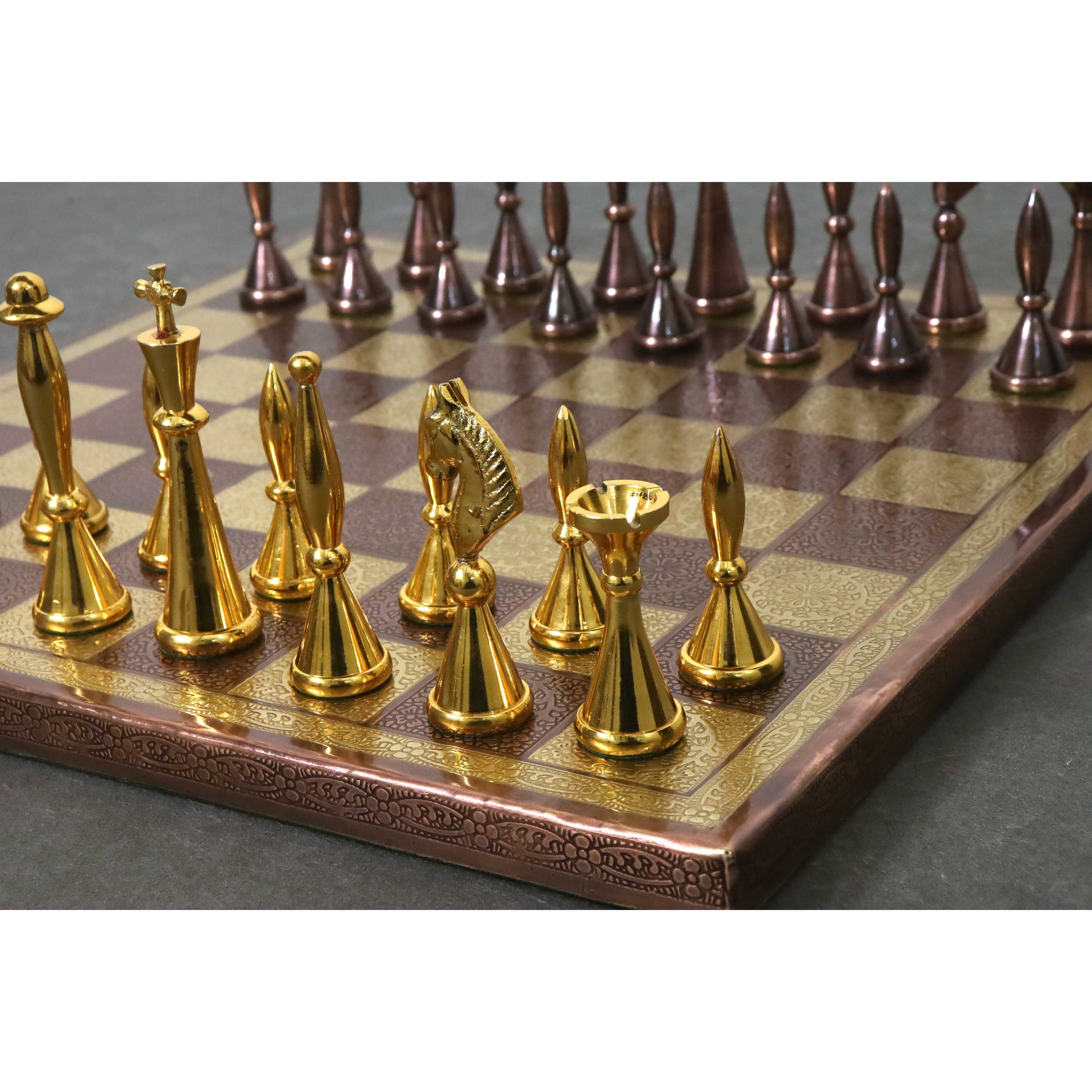 14" Brass Antique Copper Metal Modern Luxury Chess Set